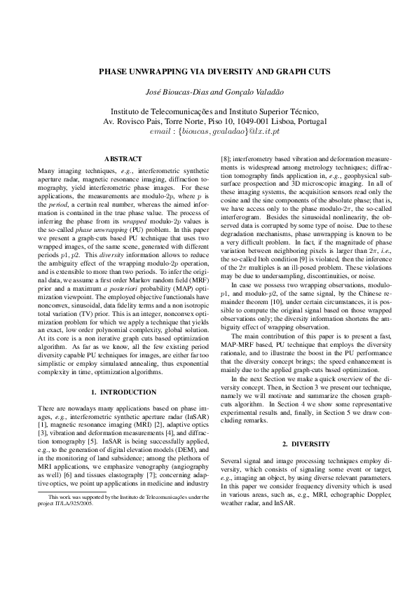 Pdf Phase Unwrapping Via Diversity And Graph Cuts