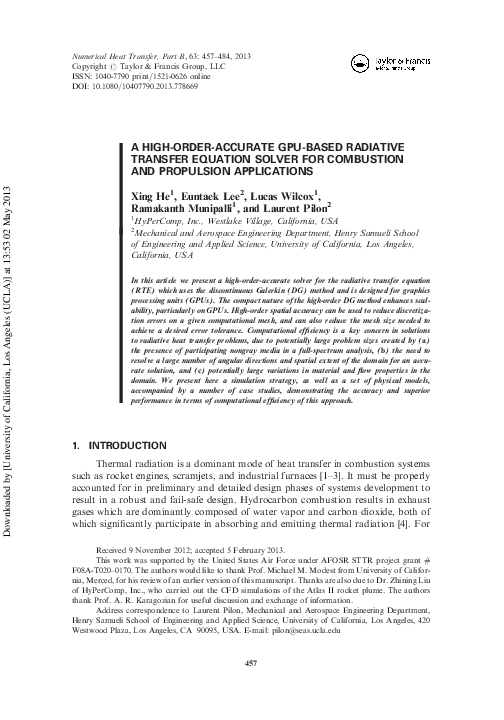 (PDF) A High-Order-Accurate GPU-Based Radiative Transfer Equation Solver for Combustion and ...