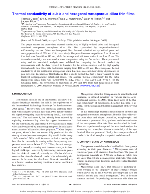 (PDF) Thermal conductivity of cubic and hexagonal mesoporous silica ...