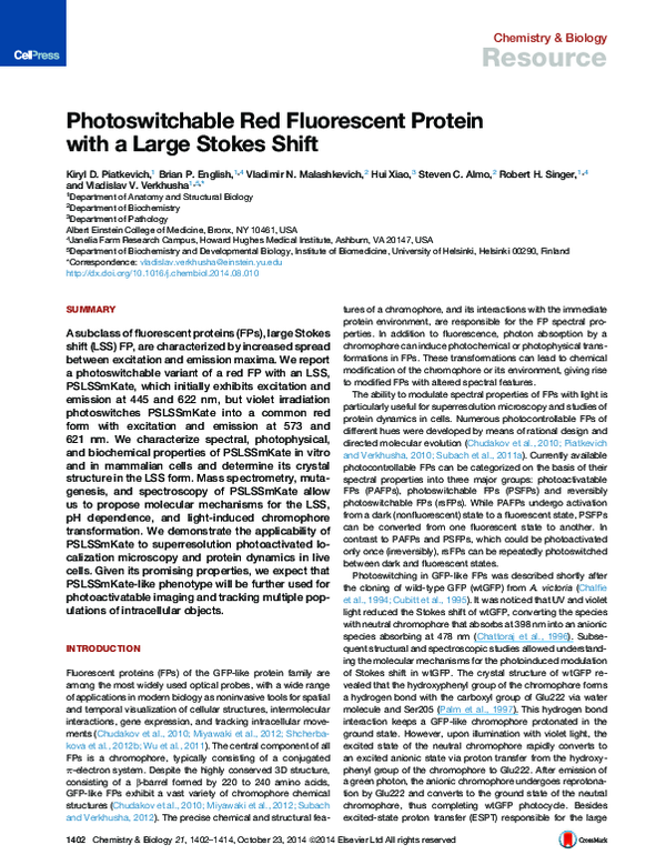 (PDF) Photoswitchable Red Fluorescent Protein with a Large Stokes Shift