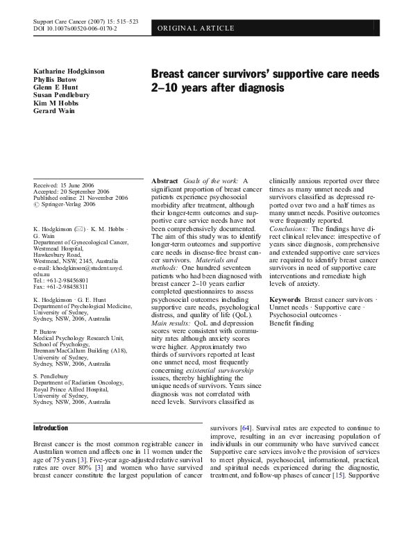 (PDF) Breast cancer survivors’ supportive care needs 2–10 years after ...