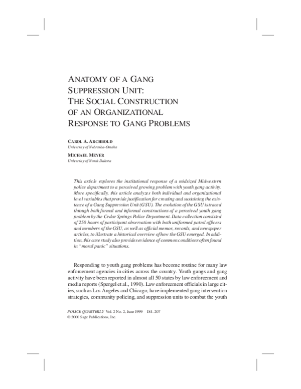 (PDF) Anatomy of a Gang Suppression Unit: The Social Construction of an ...