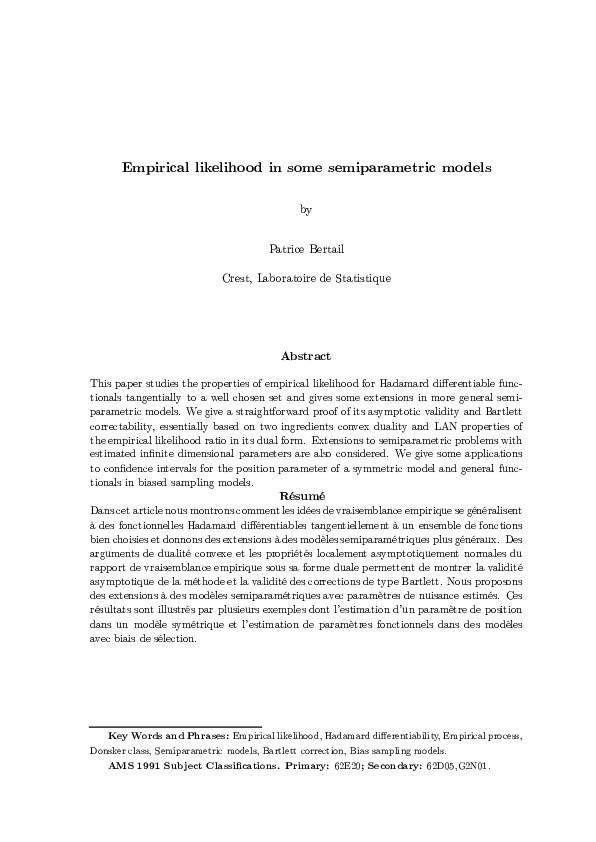 Pdf Empirical Likelihood In Some Semiparametric Models