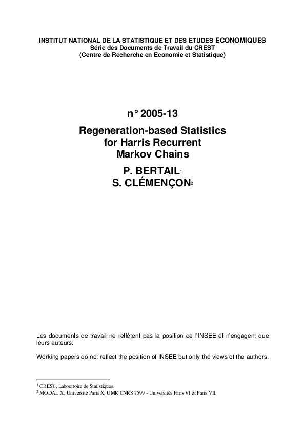 (PDF) Regeneration-based statistics for Harris recurrent Markov chains