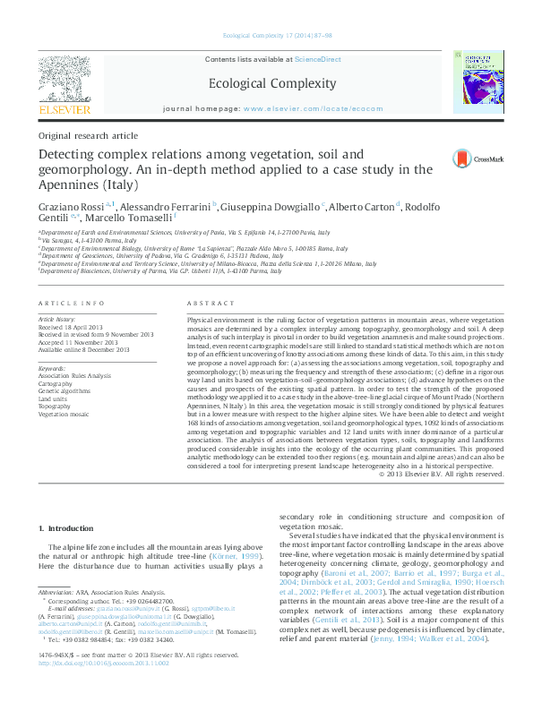 (PDF) Detecting complex relations among vegetation, soil and geomorphology. An in-depth method ...