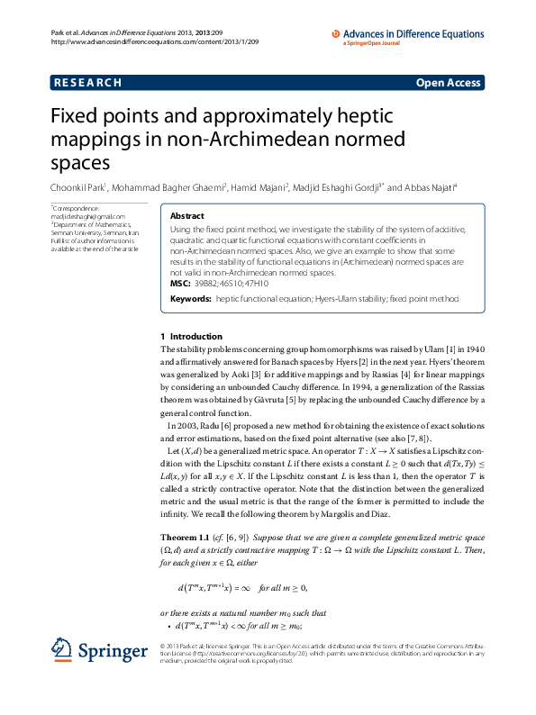 (PDF) Fixed points and approximately heptic mappings in non-Archimedean normed spaces