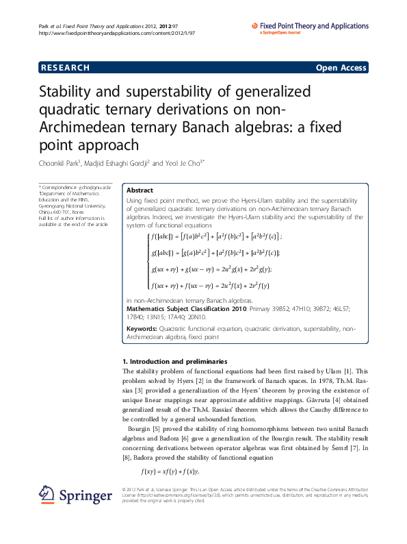 (PDF) Stability and superstability of generalized quadratic ternary ...