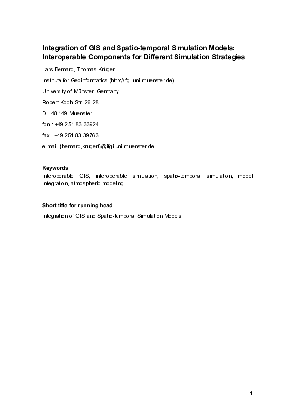 (PDF) Integration of GIS and Spatio-temporal Simulation Models: Interoperable Components for ...
