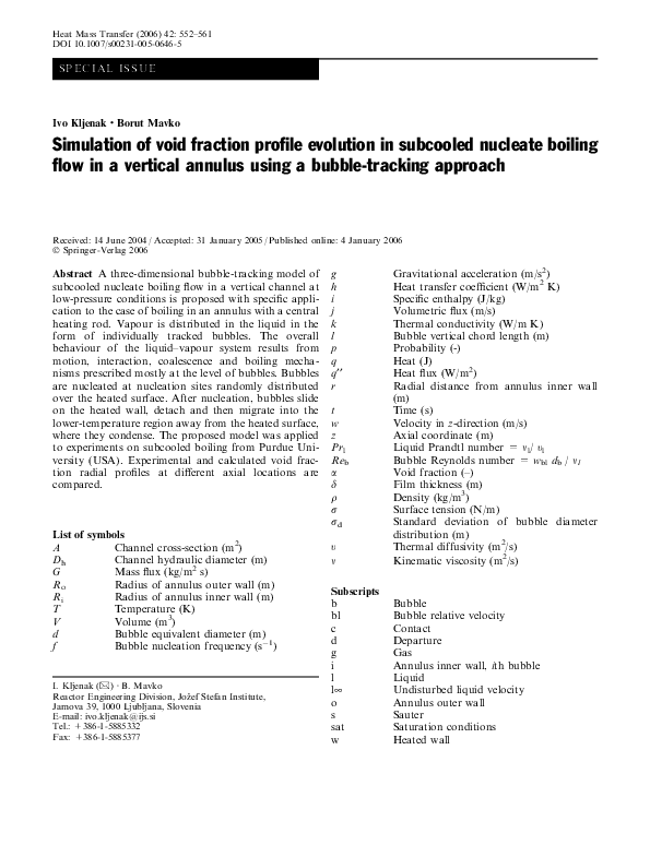 (PDF) Simulation of void fraction profile evolution in subcooled nucleate boiling flow in a ...