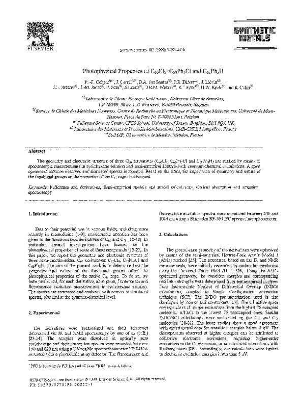 (PDF) Photophysical properties of C60Cl6, C60Ph5Cl and C60Ph5H