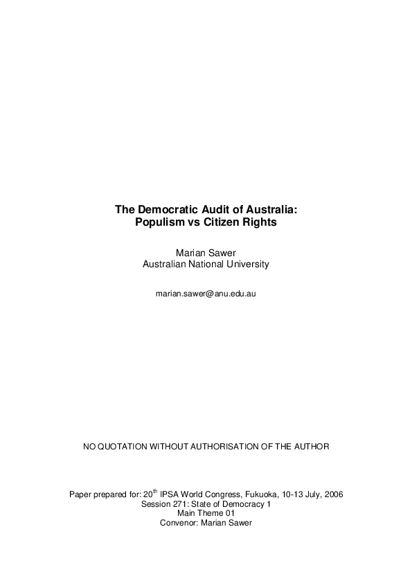 (PDF) The Democratic Audit of Australia: Populism vs Citizen Rights