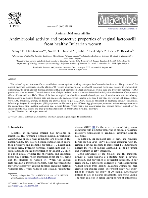 (PDF) Antimicrobial activity and protective properties of vaginal lactobacilli from healthy ...