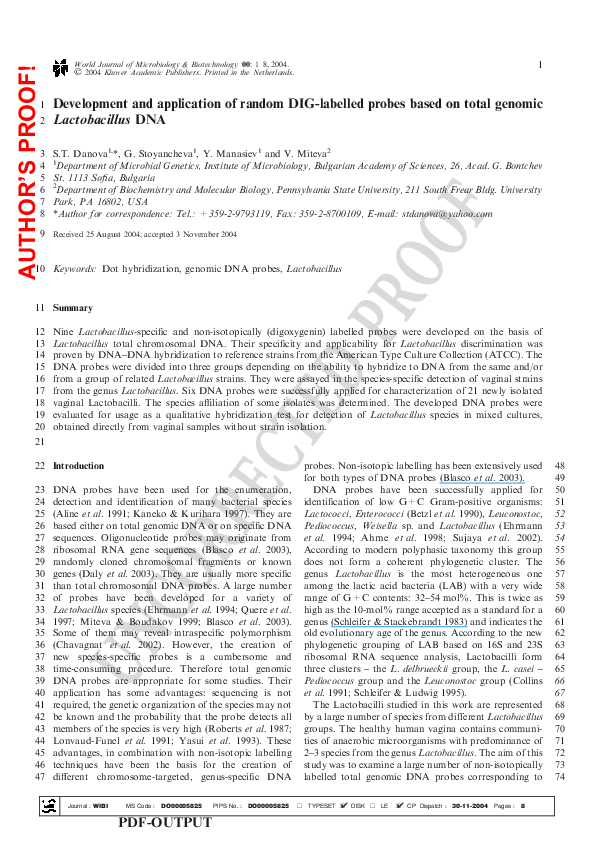(PDF) Development and Application of Random DIG-Labelled Probes Based ...