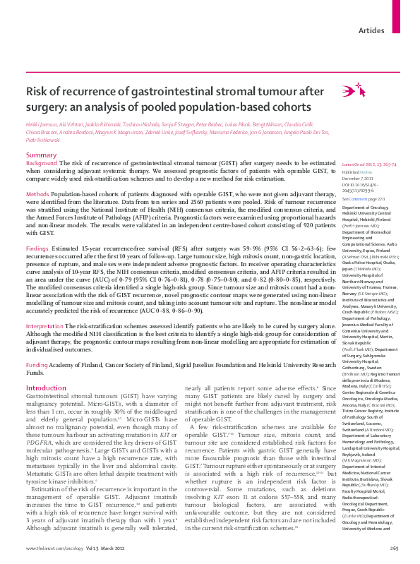 (PDF) Risk of recurrence of gastrointestinal stromal tumour after ...
