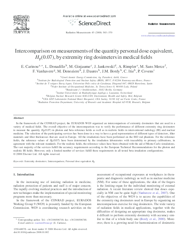 (PDF) Intercomparison on measurements of the quantity personal dose ...