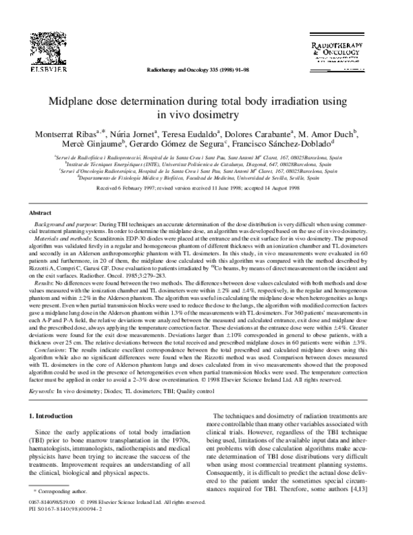 (PDF) Midplane dose determination during total body irradiation using ...