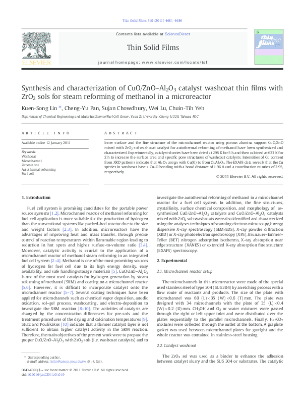 (PDF) Synthesis and characterization of CuO/ZnO–Al2O3 catalyst washcoat thin films with ZrO2 ...