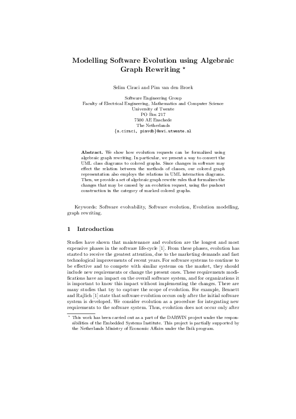 Pdf Modelling Software Evolution Using Algebraic Graph Rewriting 