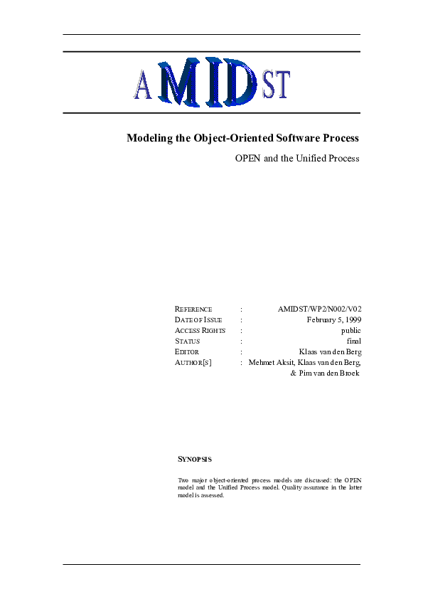 (PDF) Modeling the Object-Oriented Software Process: OPEN and the Unified Process