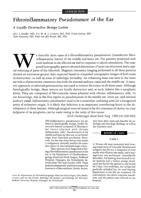 (PDF) Fibroinflammatory Pseudotumor of the Ear A Locally Destructive ...