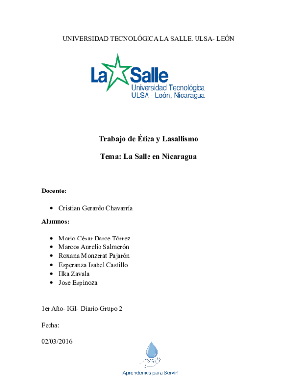 (DOC) UNIVERSIDAD TECNOLÓGICA LA SALLE. ULSA-LEÓN Docente