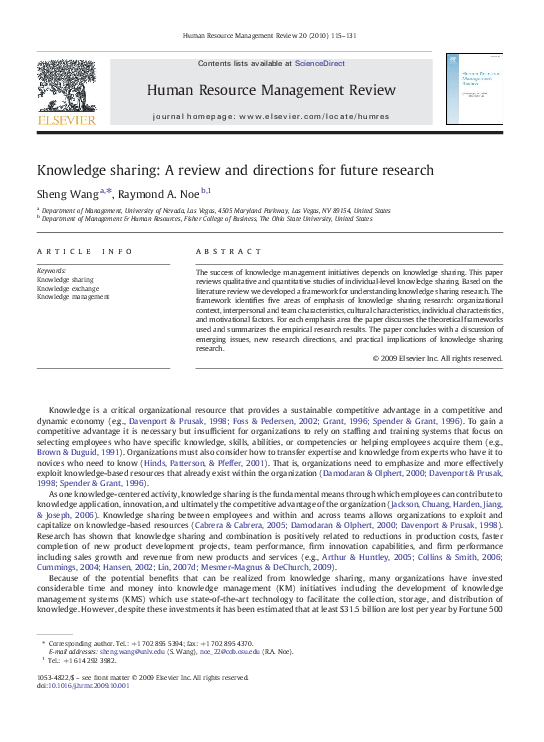(PDF) Knowledge sharing: A review and directions for future research