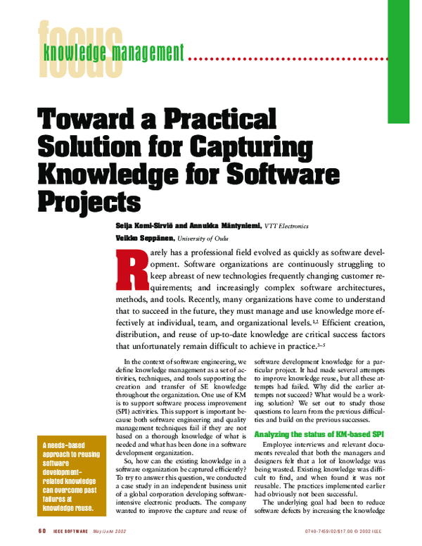 (PDF) Toward a Practical Solution for Capturing Knowledge for Software Projects