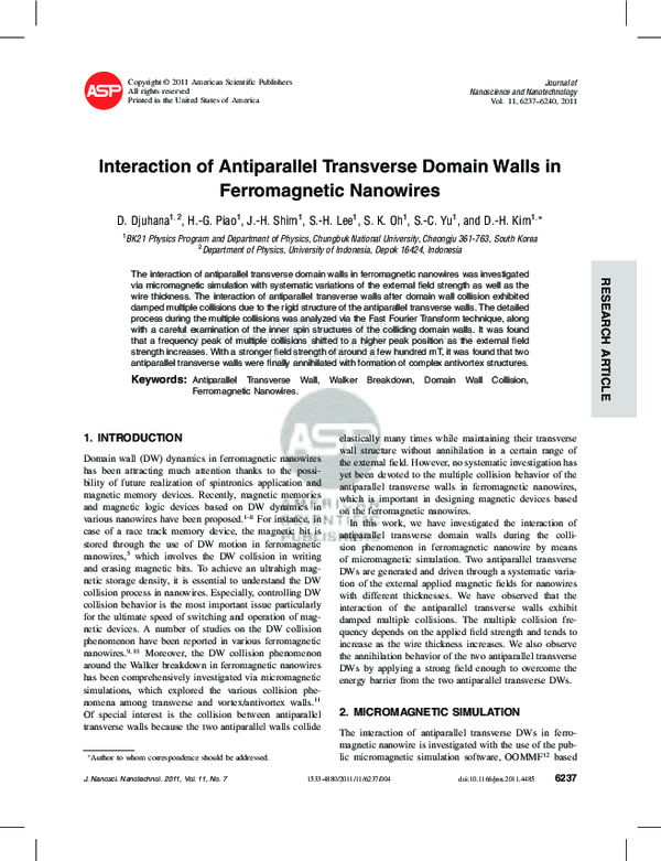 (PDF) Interaction of Antiparallel Transverse Domain Walls in ...