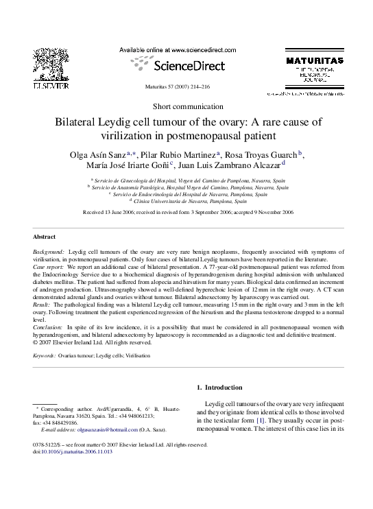 (PDF) Bilateral Leydig cell tumour of the ovary: A rare cause of ...