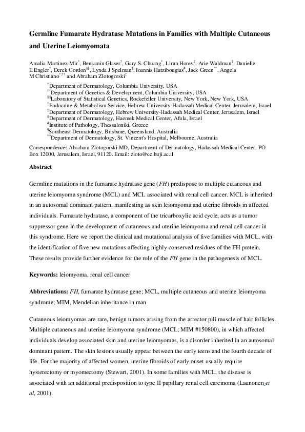 (PDF) Germline Fumarate Hydratase Mutations in Families with Multiple ...