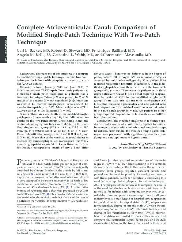 (PDF) Complete Atrioventricular Canal: Comparison of Modified Single ...