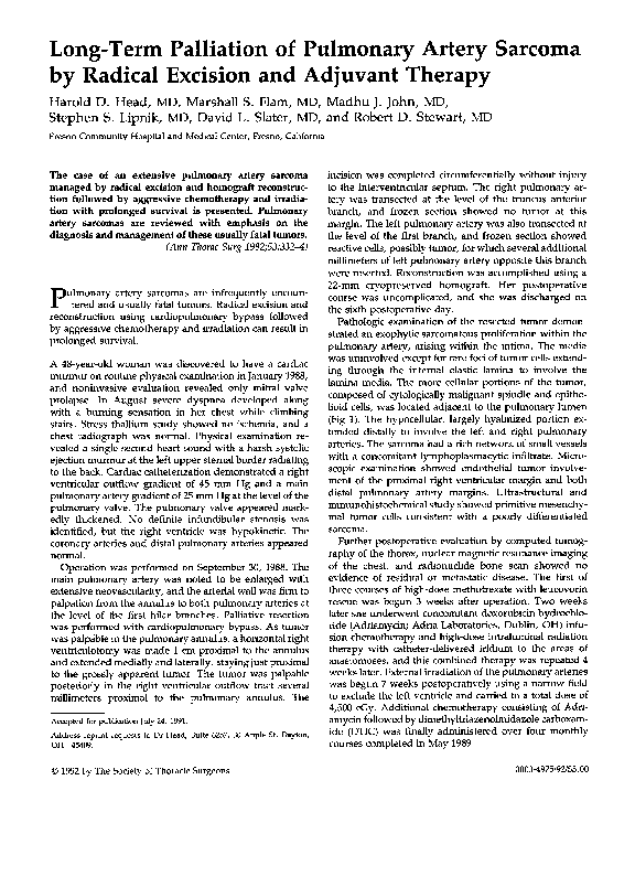 (PDF) Long-term palliation of pulmonary artery sarcoma by radical ...
