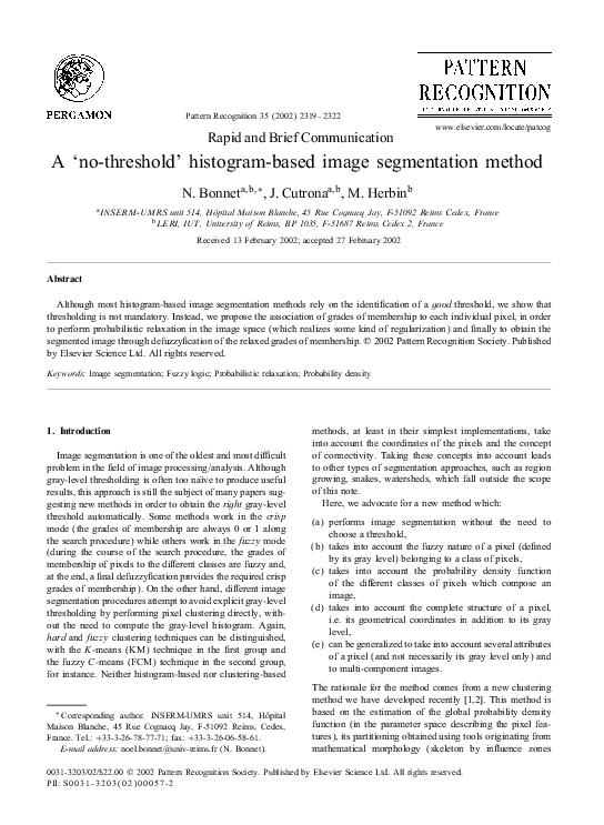 (PDF) A ‘no-threshold’ histogram-based image segmentation method
