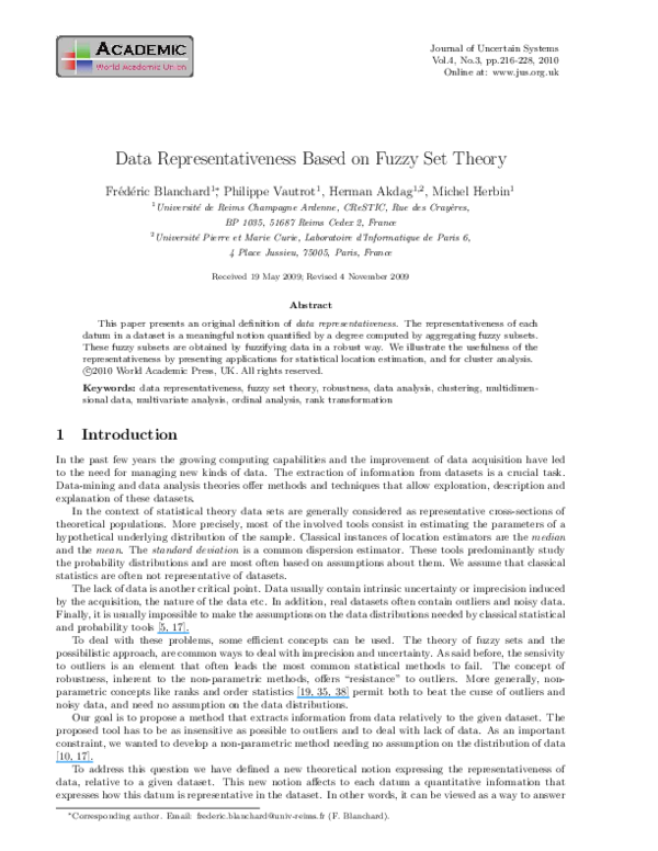 (PDF) Data Representativeness Based on Fuzzy Set Theory