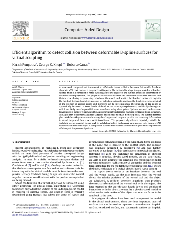 Pdf Efficient Algorithm To Detect Collision Between Deformable B