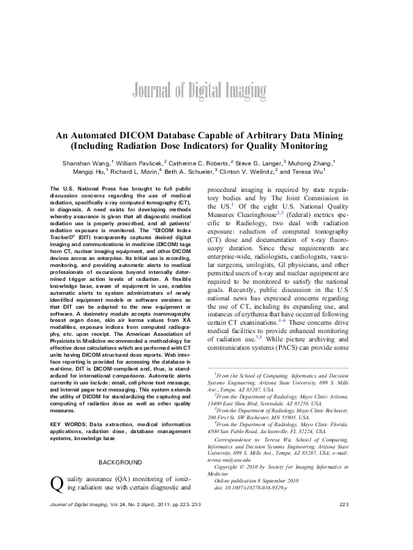 Pdf An Automated Dicom Database Capable Of Arbitrary Data Mining Including Radiation Dose