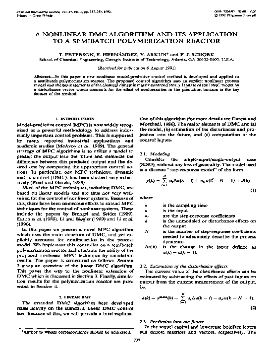 Pdf A Nonlinear Dmc Algorithm And Its Application To A Semibatch 9351