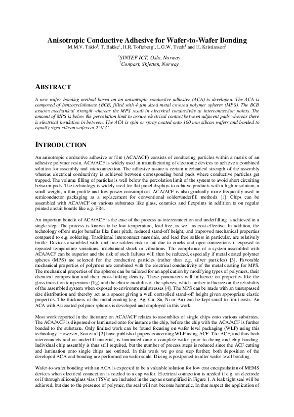 (PDF) Anisotropic Conductive Adhesive for Wafer-to-Wafer Bonding