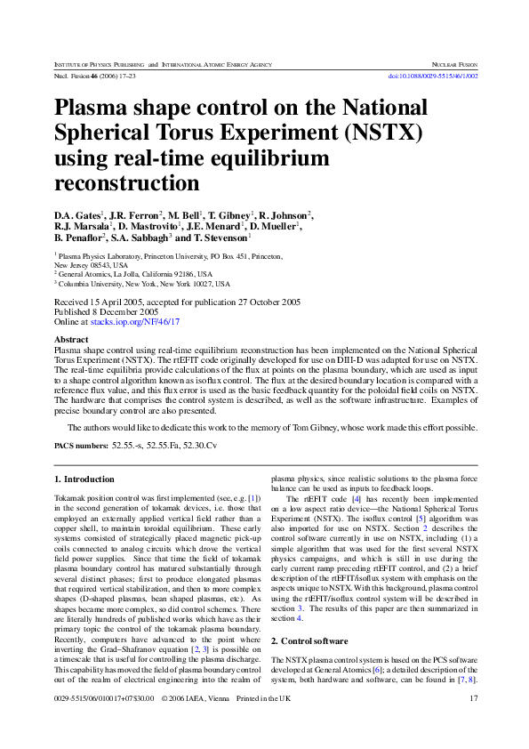 (PDF) Plasma shape control on the National Spherical Torus Experiment ...
