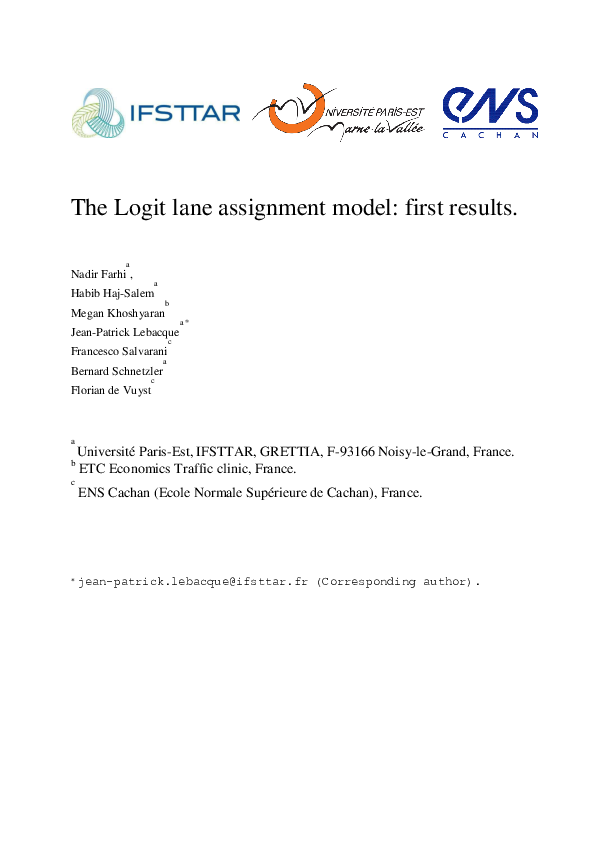(PDF) The Logit lane assignment model: first results