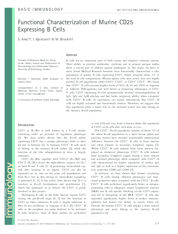 (PDF) Functional Characterization of Murine CD25 Expressing B Cells