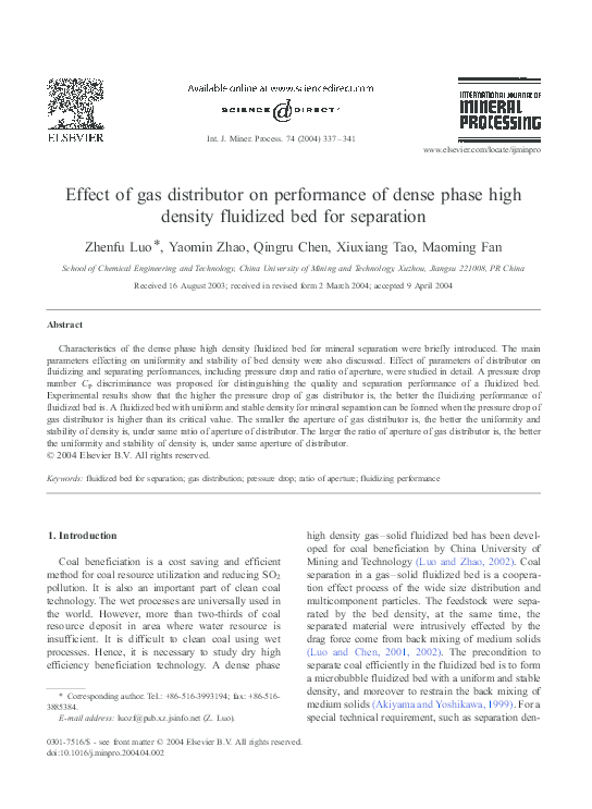 (PDF) Effect of gas distributor on performance of dense phase high ...