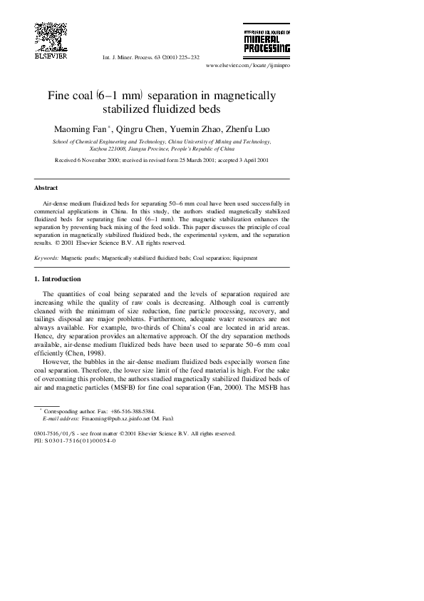 (PDF) Fine coal (6–1 mm) separation in magnetically stabilized ...
