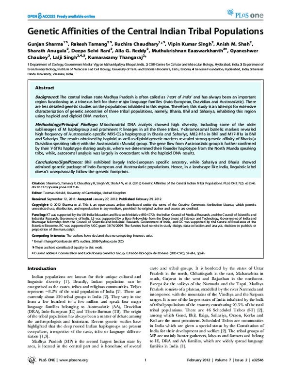 (PDF) Genetic Affinities of the Central Indian Tribal Populations
