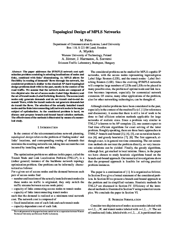 (PDF) Topological design of MPLS networks