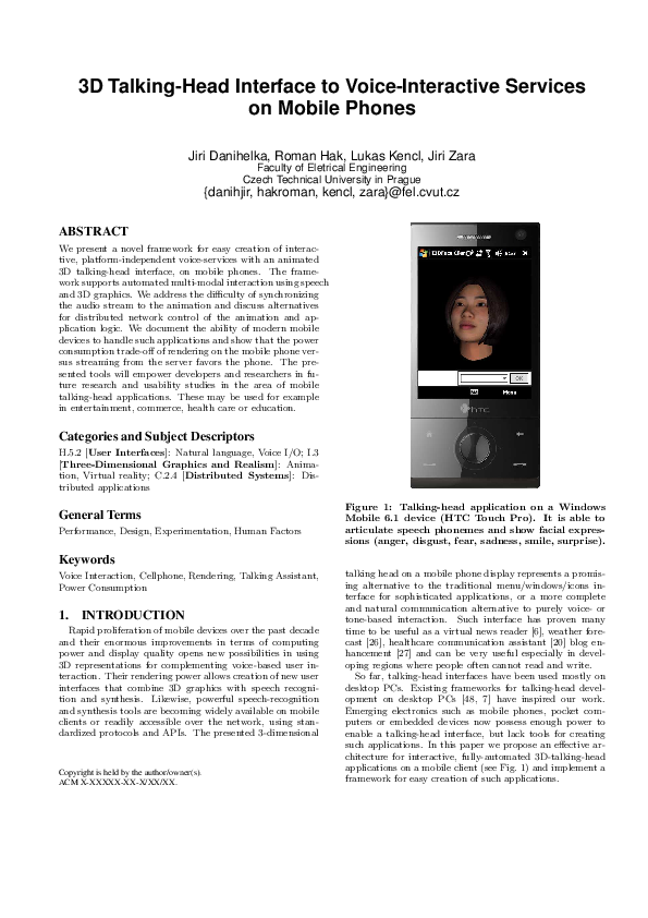 (PDF) 3D Talking-Head Interface to Voice-Interactive Services on Mobile ...