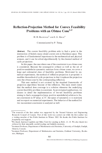 Pdf Reflection Projection Method For Convex Feasibility Problems With An Obtuse Cone