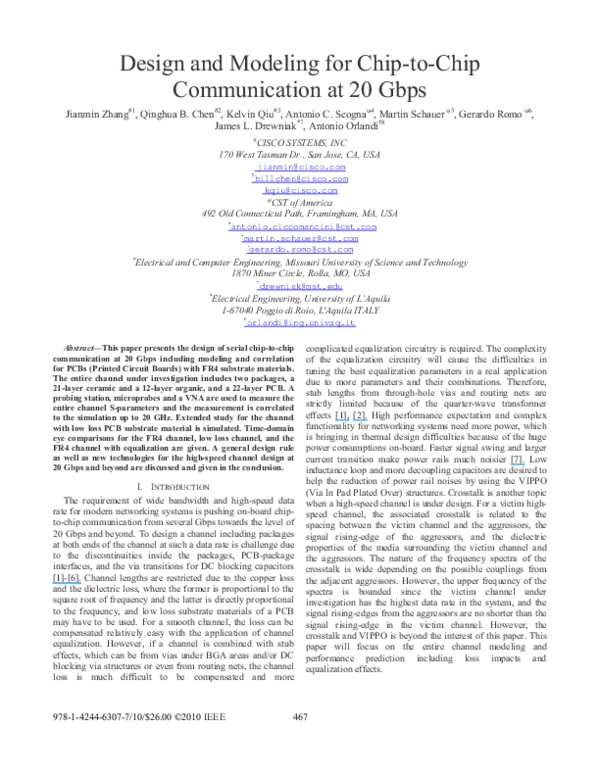 Pdf Design And Modeling For Chip To Chip Communication At 20 Gbps