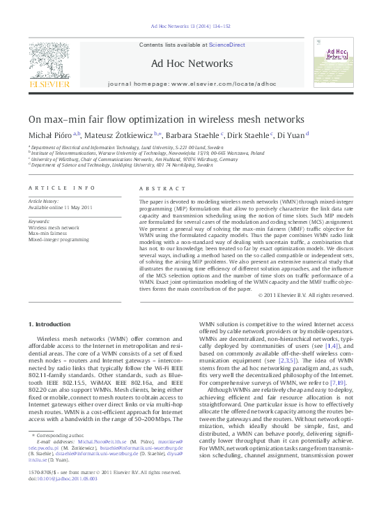 (PDF) On max–min fair flow optimization in wireless mesh networks