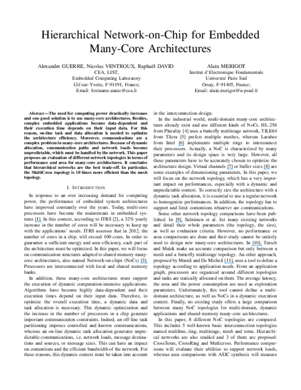 (PDF) Hierarchical Network-on-Chip for Embedded Many-Core Architectures
